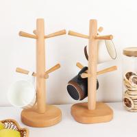 China Wooden Coffee Mug Rack Countertop Tree with 6 Hooks Natural Beech Storage Holder for sale