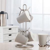 China Stainless Steel Coffee Mug Tree Holder with 6 Hooks Countertop Storage Rack for sale