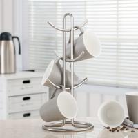 China Stainless Steel Coffee Mug Tree Holder with 6 Hooks Countertop Storage Rack for sale