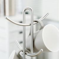 China Stainless Steel Coffee Mug Tree Holder with 6 Hooks Countertop Storage Rack for sale