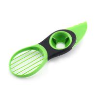 China Stainless Steel 3-in-1 Avocado Slicer 19.5cm Green Kitchen Tool Split Pit Slice for sale