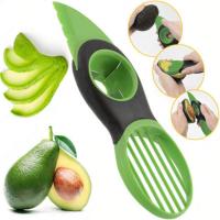 China Stainless Steel 3-in-1 Avocado Slicer 19.5cm Green Kitchen Tool Split Pit Slice for sale