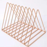 China Triangle Stainless Steel Desktop Bookshelf 26x18x18cm Space Saving Book Organizer for sale