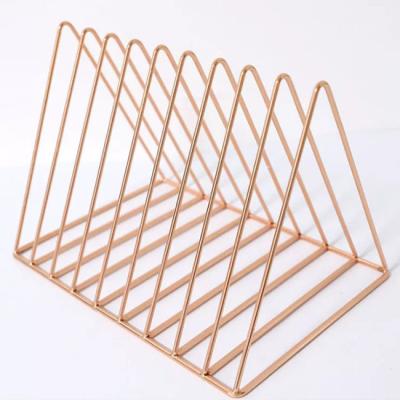 China Triangle Stainless Steel Desktop Bookshelf 26x18x18cm Space Saving Book Organizer for sale