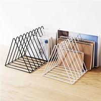 China Triangle Stainless Steel Desktop Bookshelf 26x18x18cm Space Saving Book Organizer for sale