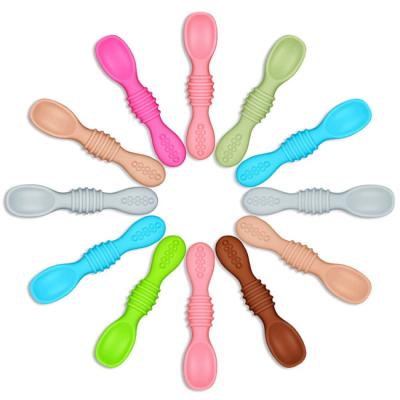 China Silicone Rainbow Chew Spoon for Babies Toddlers 11.5cm Food Grade BPA Free for sale