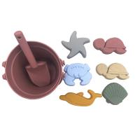 China Silicone Beach Toy Set for Kids 2+ Years Bucket Shovel and 6 Sea Creature Molds for sale