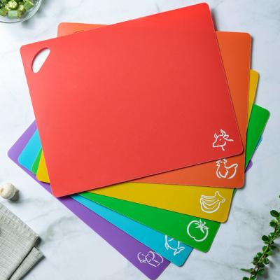 China 4 Pack Flexible Plastic Cutting Board Mats 37.5x30cm BPA Free with Food Icons for sale