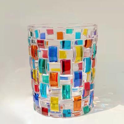 China Handmade Lead-Free Crystal Whiskey Glass 270ml Colorful Mosaic Espresso Cup for sale