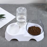 China Plastic Double Pet Food Bowl Set with Automatic Waterer Bottle 17oz 15 Degree Tilt for sale