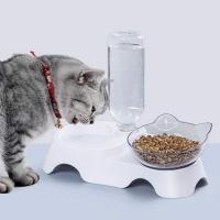 China Plastic Double Pet Food Bowl Set with Automatic Waterer Bottle 17oz 15 Degree Tilt for sale