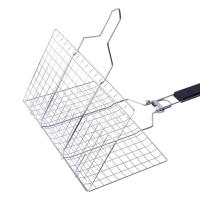 China Stainless Steel Folding Grill Basket with Locking Handle BBQ Tools 180° Hinge for sale