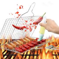 China Stainless Steel Folding Grill Basket with Locking Handle BBQ Tools 180° Hinge for sale