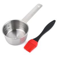China Stainless Steel BBQ Sauce Pot with Silicone Basting Brush Set 500°F Heat Resistant for sale
