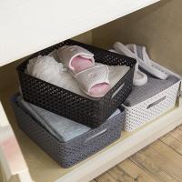 China Plastic Storage Baskets 10.6x7.2x3.2 Inch Grey Laundry Room Organizer Bins with Handles for sale