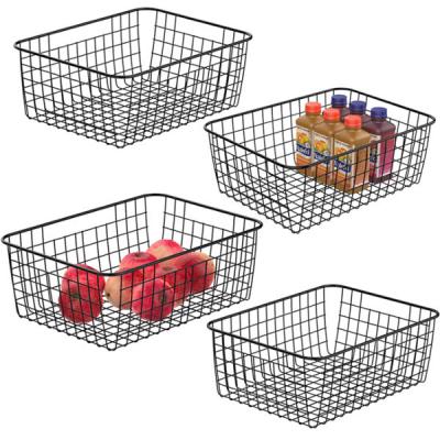 China Wire Storage Baskets Metal Wire Baskets Pantry Organization with Handles for sale