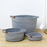 China Cotton Rope Storage Baskets 13x13x6.2 Inches Ivory White with Handles for sale