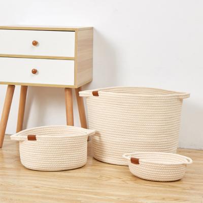 China Cotton Rope Storage Baskets 13x13x6.2 Inches Ivory White with Handles for sale