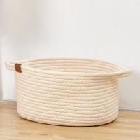 China Cotton Rope Storage Baskets 13x13x6.2 Inches Ivory White with Handles for sale
