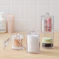 China 10 oz Clear Plastic Cotton Swab Storage Box Apothecary Jar for Bathroom for sale