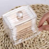 China 7 OZ Clear Plastic Cotton Swab Holder Dispenser Apothecary Jar for Bathroom Storage for sale