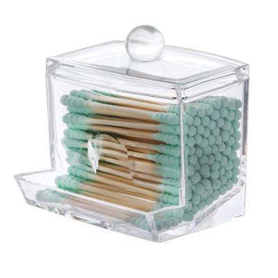 China 7 OZ Clear Plastic Cotton Swab Holder Dispenser Apothecary Jar for Bathroom Storage for sale