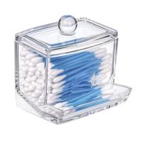 China 7 OZ Clear Plastic Cotton Swab Holder Dispenser Apothecary Jar for Bathroom Storage for sale