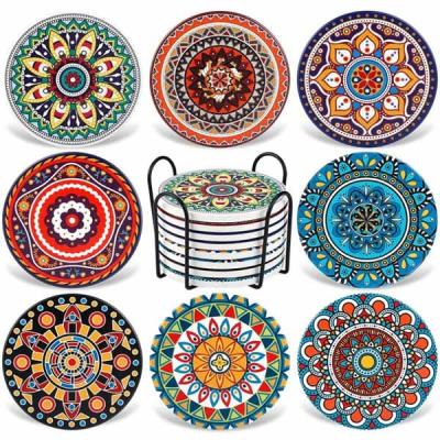 China Ceramic Coaster for Drinks Absorbent Stone Coasters with Cork Base for sale
