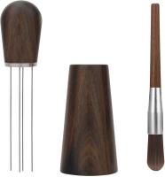 China Natural Wood Handle Espresso Needle Distributor 125mm with Wood Stand for sale