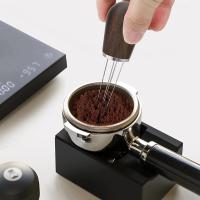 China Natural Wood Handle Espresso Needle Distributor 125mm with Wood Stand for sale