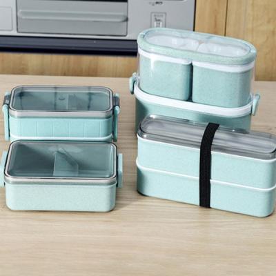 China Wheat Straw Plastic Lunch Box 1L Bento Box with Movable Compartment Leakproof for sale