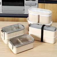 China Wheat Straw Plastic Lunch Box 1L Bento Box with Movable Compartment Leakproof for sale