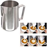 China Custom 12oz Stainless Steel Milk Frothing Pitcher with 16pcs Barista Coffee Stencils Set for sale