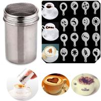 China Custom 12oz Stainless Steel Milk Frothing Pitcher with 16pcs Barista Coffee Stencils Set for sale