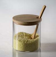 China Glass Spice Jars Bulk 10oz with Bamboo Lid Spoon Set of 3 Reusable Seasoning Containers for sale