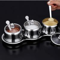 China 18/8 Stainless Steel Spice Jar Set 450ml Seasoning Condiment Canisters with Glass Lids for sale