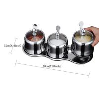 China 18/8 Stainless Steel Spice Jar Set 450ml Seasoning Condiment Canisters with Glass Lids for sale