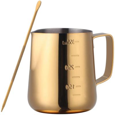 China Gold Stainless Steel Coffee Frothing Pitcher 350ml 12oz Barista Tool for sale