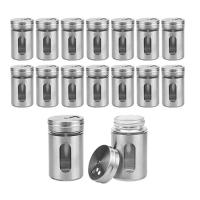 China Stainless Steel Spice Shakers 3 Adjustable Pour Holes Glass Jars 100ml Seasoning Set for sale