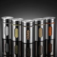 China Stainless Steel Spice Shakers 3 Adjustable Pour Holes Glass Jars 100ml Seasoning Set for sale