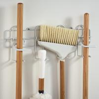 China White Metal Steel Door or Wall Mount Mop and Broom Holder 16 x 3 x 5.8 inches for sale