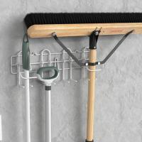 China White Metal Steel Door or Wall Mount Mop and Broom Holder 16 x 3 x 5.8 inches for sale