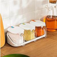 China 3pcs Clear Plastic Spice Storage Containers 4oz with Lid and Spoon Set for sale