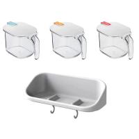 China 3pcs Clear Plastic Spice Storage Containers 4oz with Lid and Spoon Set for sale