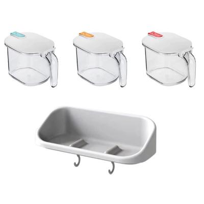 China 3pcs Clear Plastic Spice Storage Containers 4oz with Lid and Spoon Set for sale