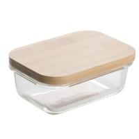 China Borosilicate Glass Bento Lunch Box 900ml with Bamboo Lid and Elastic Strap for sale