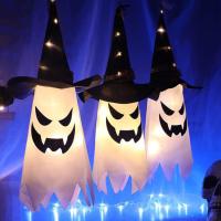 China Outdoor Halloween Hanging Ghost Witch Hat Decorations 45x20cm LED Lighted Glowing for sale