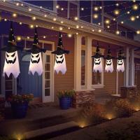 China Outdoor Halloween Hanging Ghost Witch Hat Decorations 45x20cm LED Lighted Glowing for sale