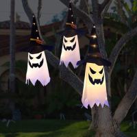 China Outdoor Halloween Hanging Ghost Witch Hat Decorations 45x20cm LED Lighted Glowing for sale