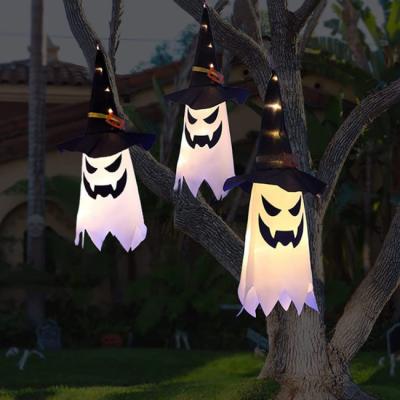 China Outdoor Halloween Hanging Ghost Witch Hat Decorations 45x20cm LED Lighted Glowing for sale